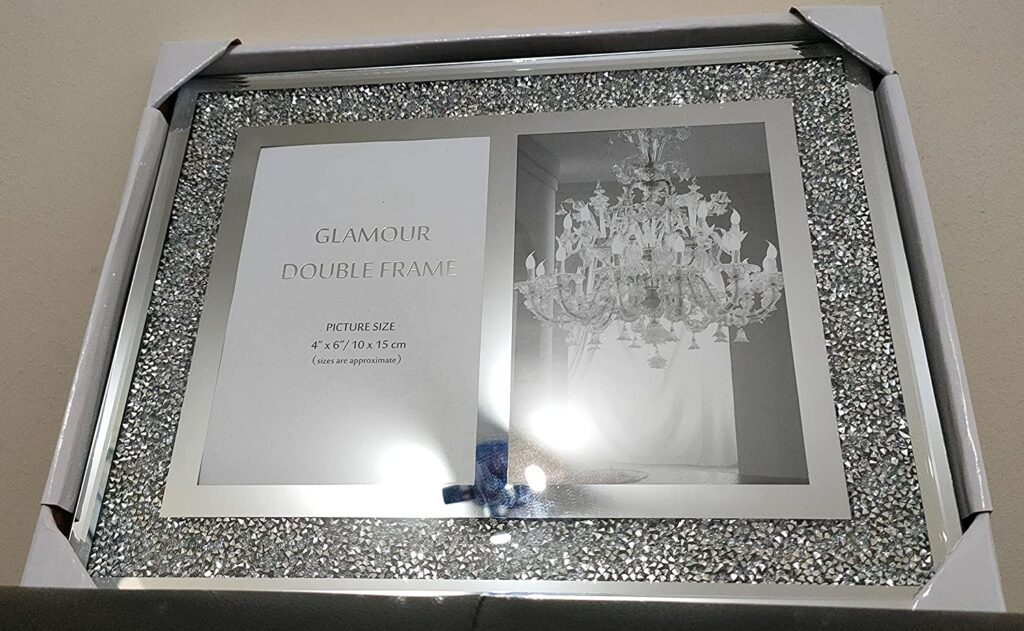Silver Double Crush Crystal Mirrored Diamante Glass Photo Frame