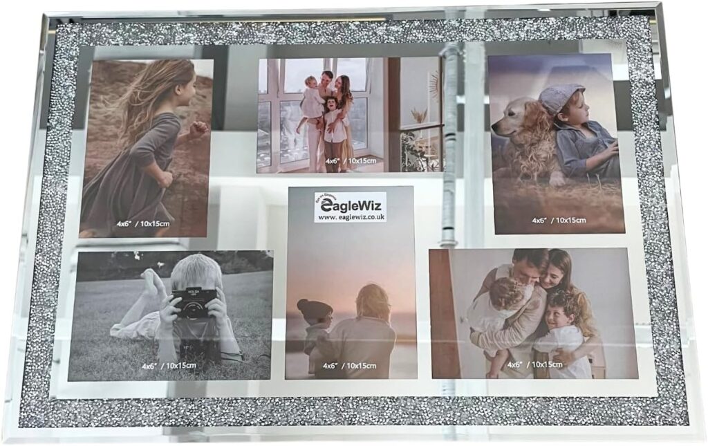 Crushed Crystal Collage 6 photos Frame Mirror Glass Diamante