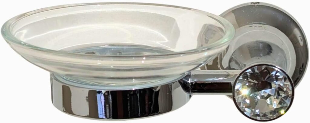 Eaglewiz Diamond Glass Soap Dish with Chrome Finish Wall Mount, Diamond ...